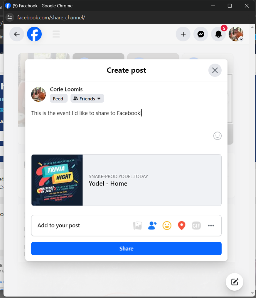 Share your events to Facebook – Yodel